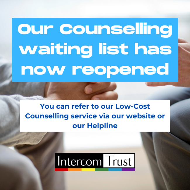 Counselling Waiting List Reopened - Intercom Trust